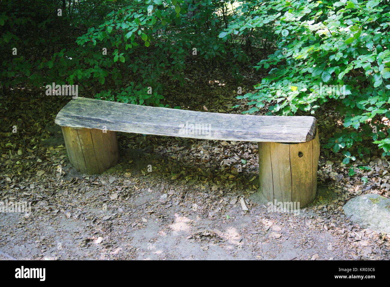 simple wooden bench in the park Stock Photo - Alamy