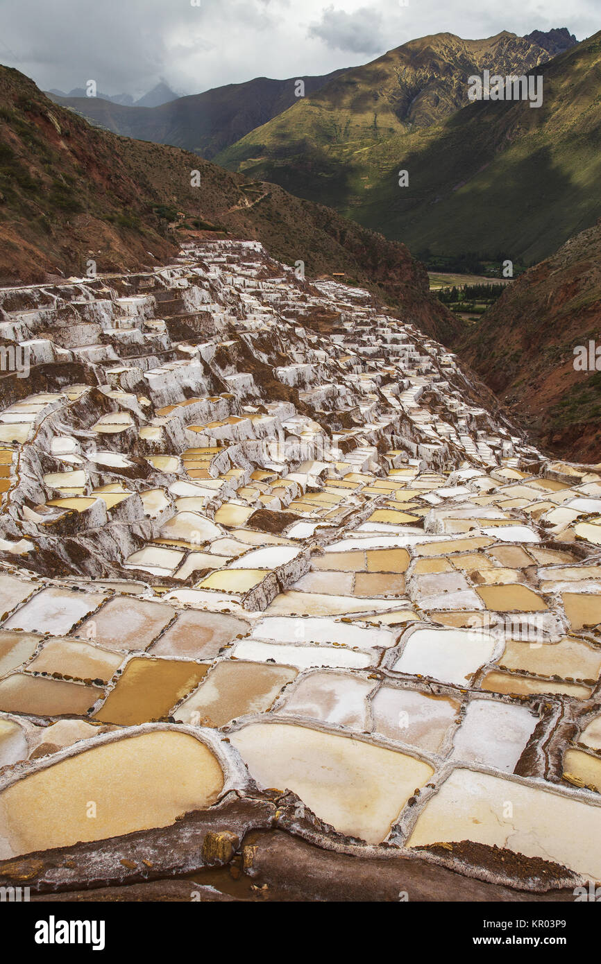 Salina de Maras, the traditional inca salt field in Maras near Cuzco in ...