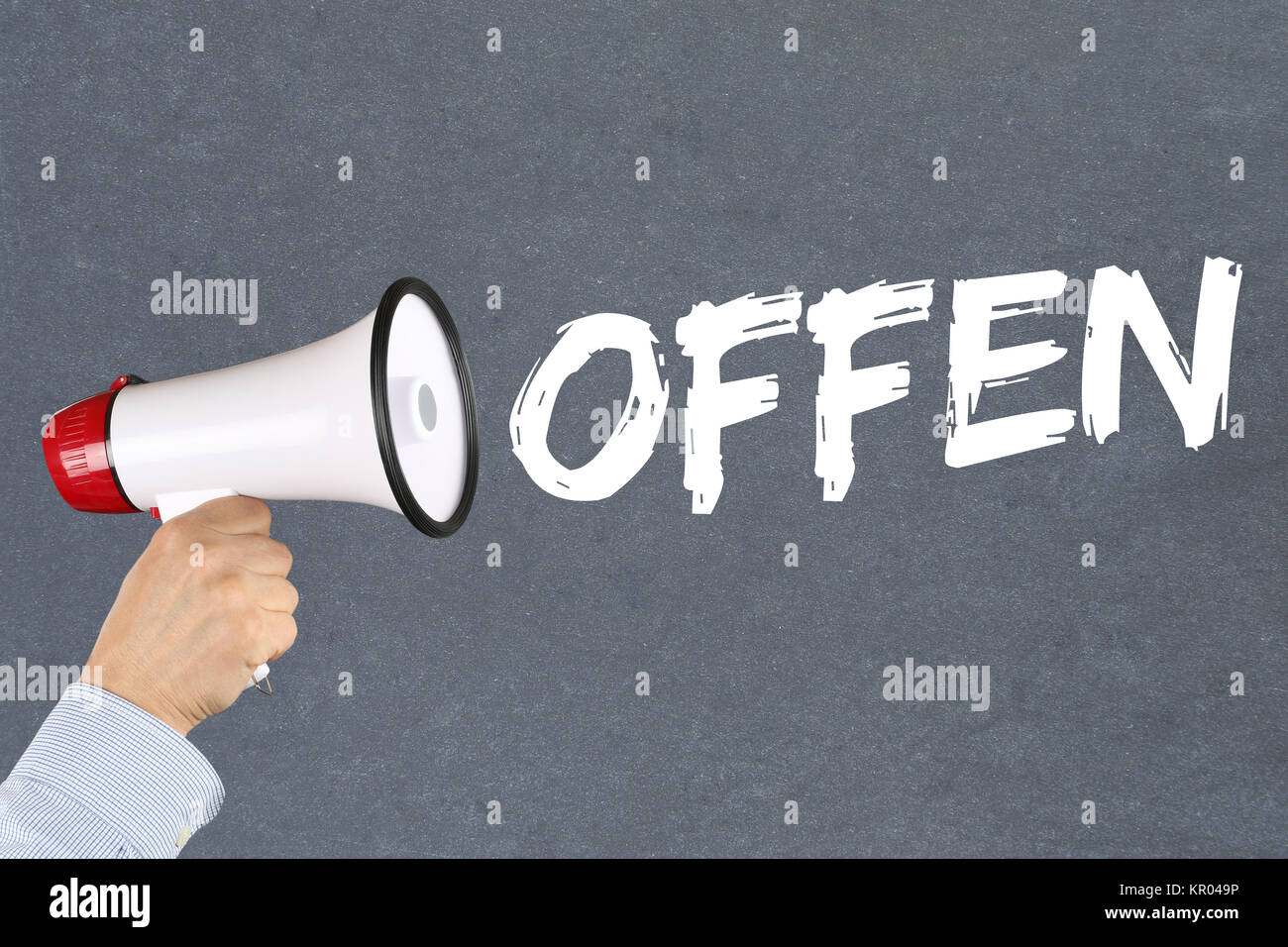 open open annual business concept megaphone Stock Photo - Alamy