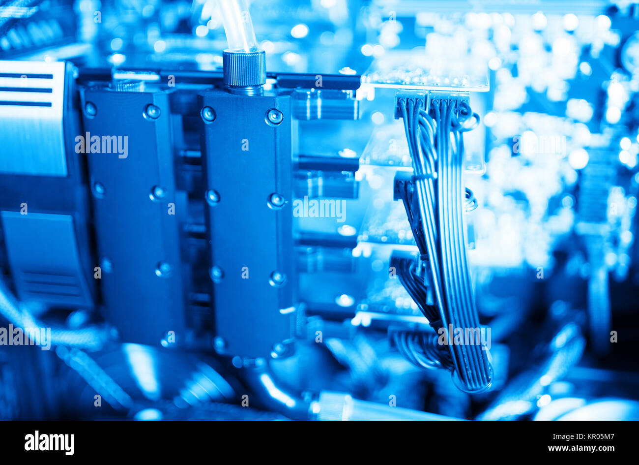 Horizontal blue gpu quad sli video card bokeh background Stock Photo ...