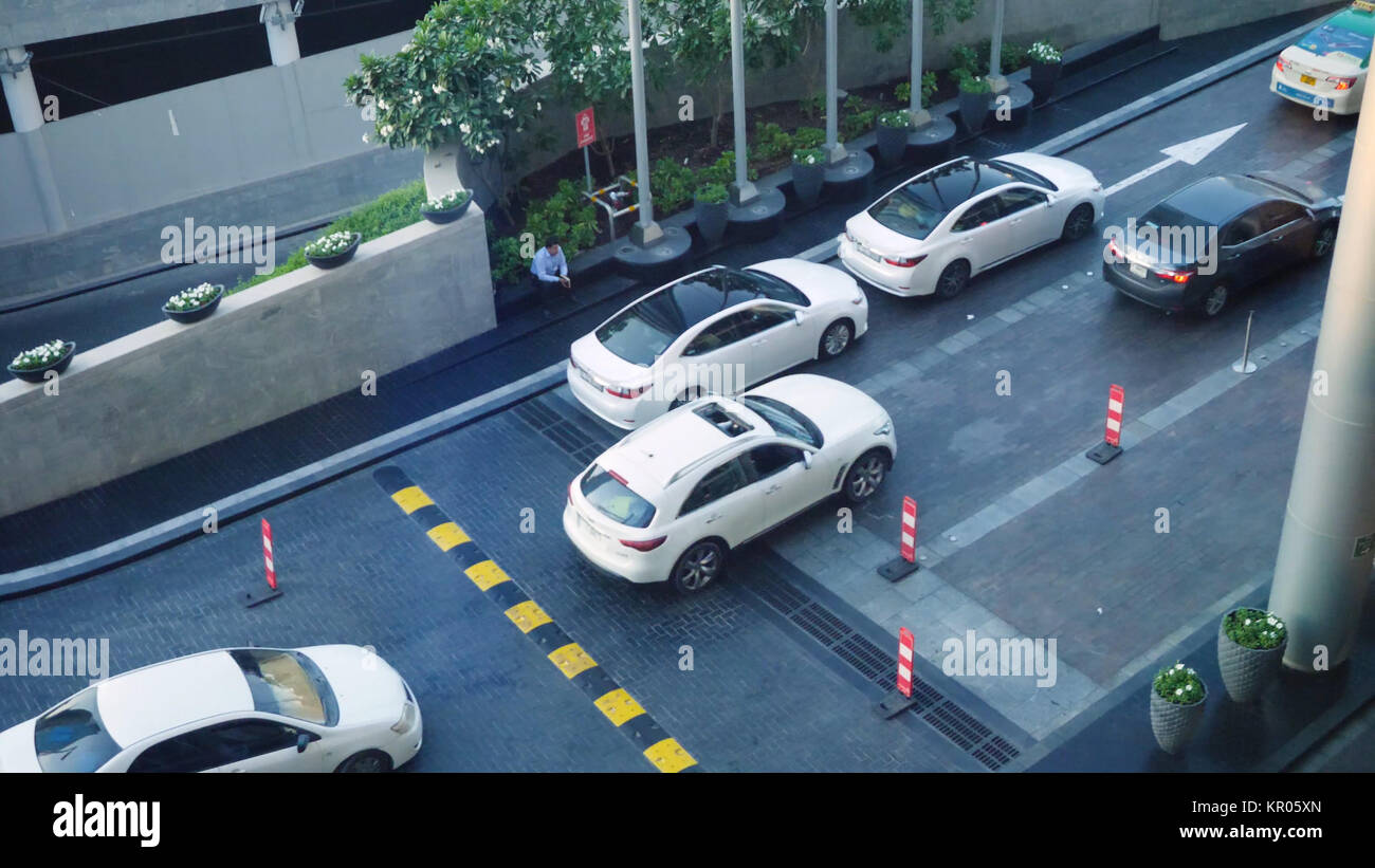 Top view of car out of parking area in modern building. Car out of ...