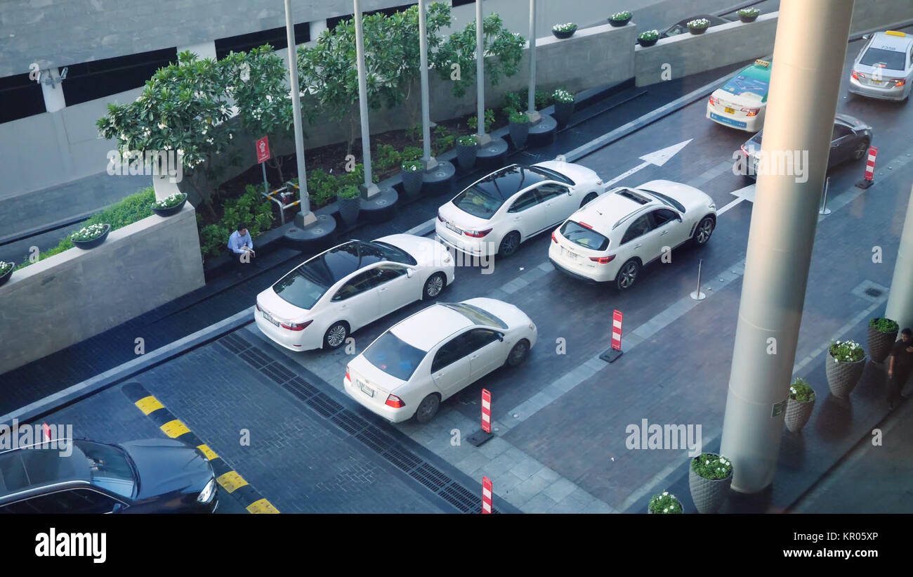 Top view of car out of parking area in modern building. Car out of ...
