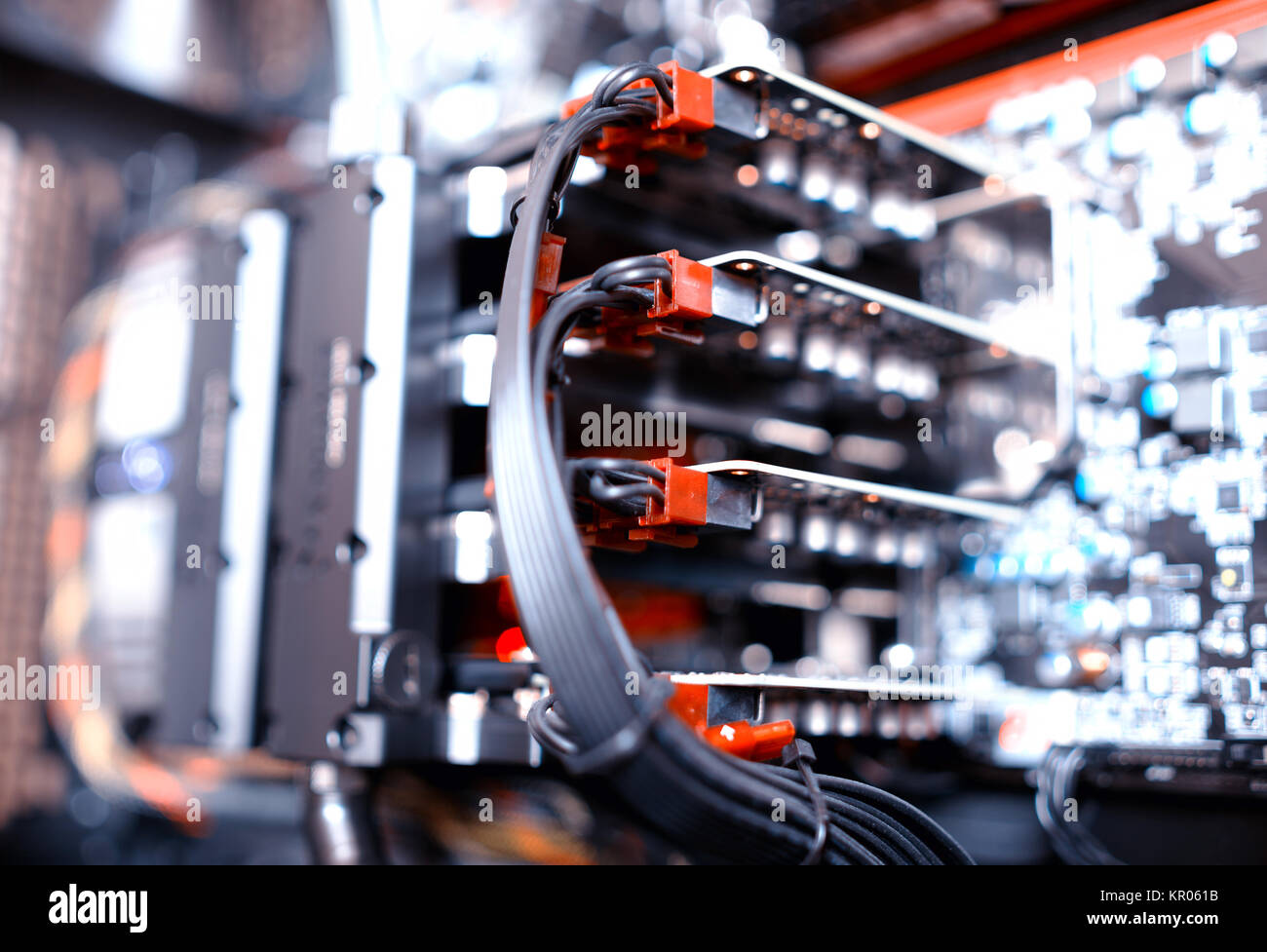 Horizontal gpu quad sli video card bokeh background Stock Photo - Alamy