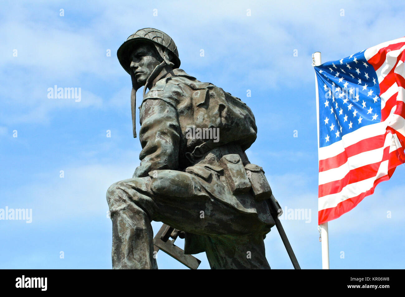 Bronze statue of an Iron Mike, a soldier of the American Army holding a ...