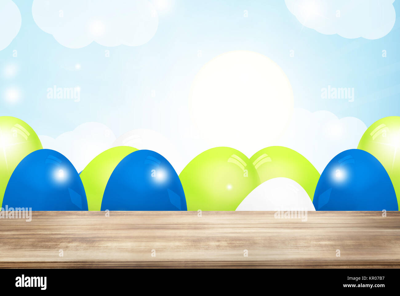 wood desk easter eggs Stock Photo - Alamy