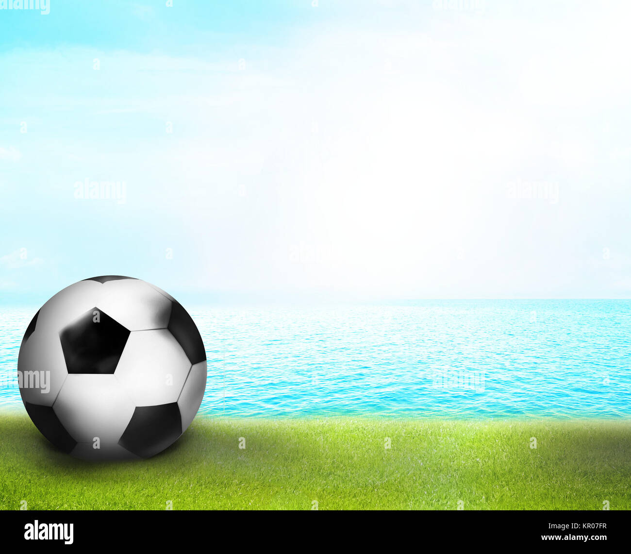 3D render football soccer water sunny sky ocean Stock Photo - Alamy