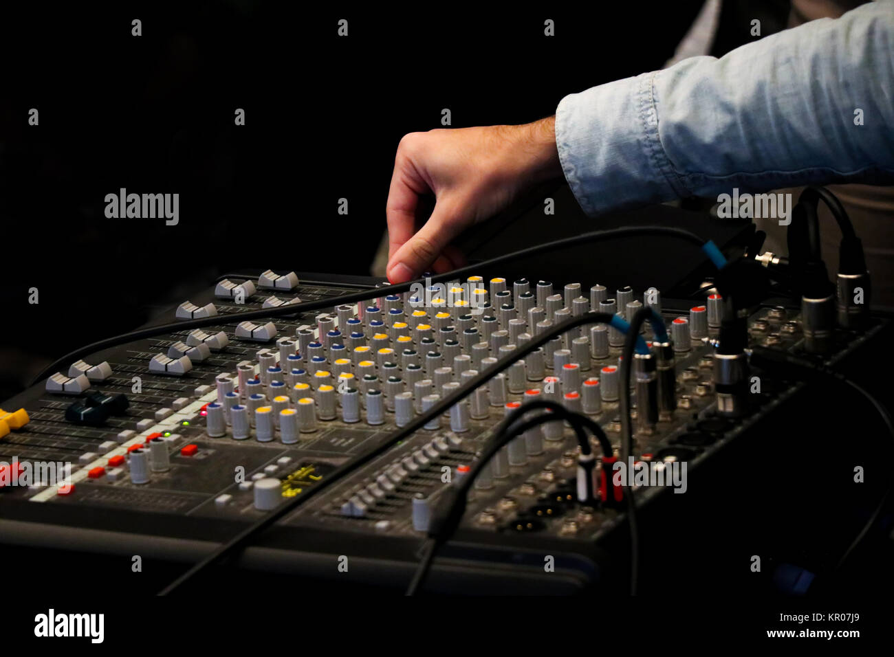 Mix mixer and DJ hand photo Stock Photo - Alamy