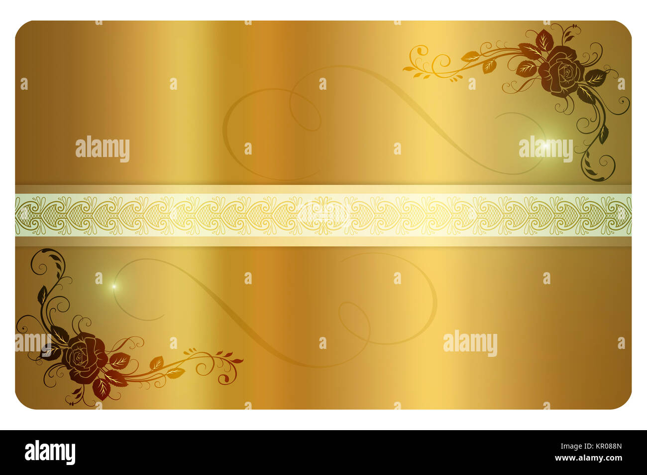 Gold floral background with flowers of roses and decorative patterns ...