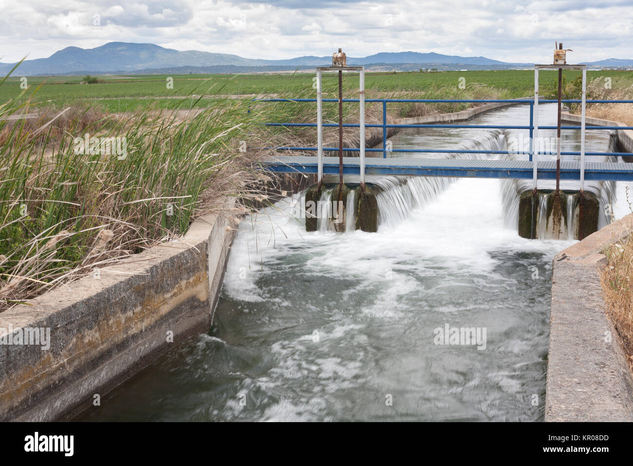 Floodgate area at huge irrigation canal, Extremadura, Spain Stock Photo ...