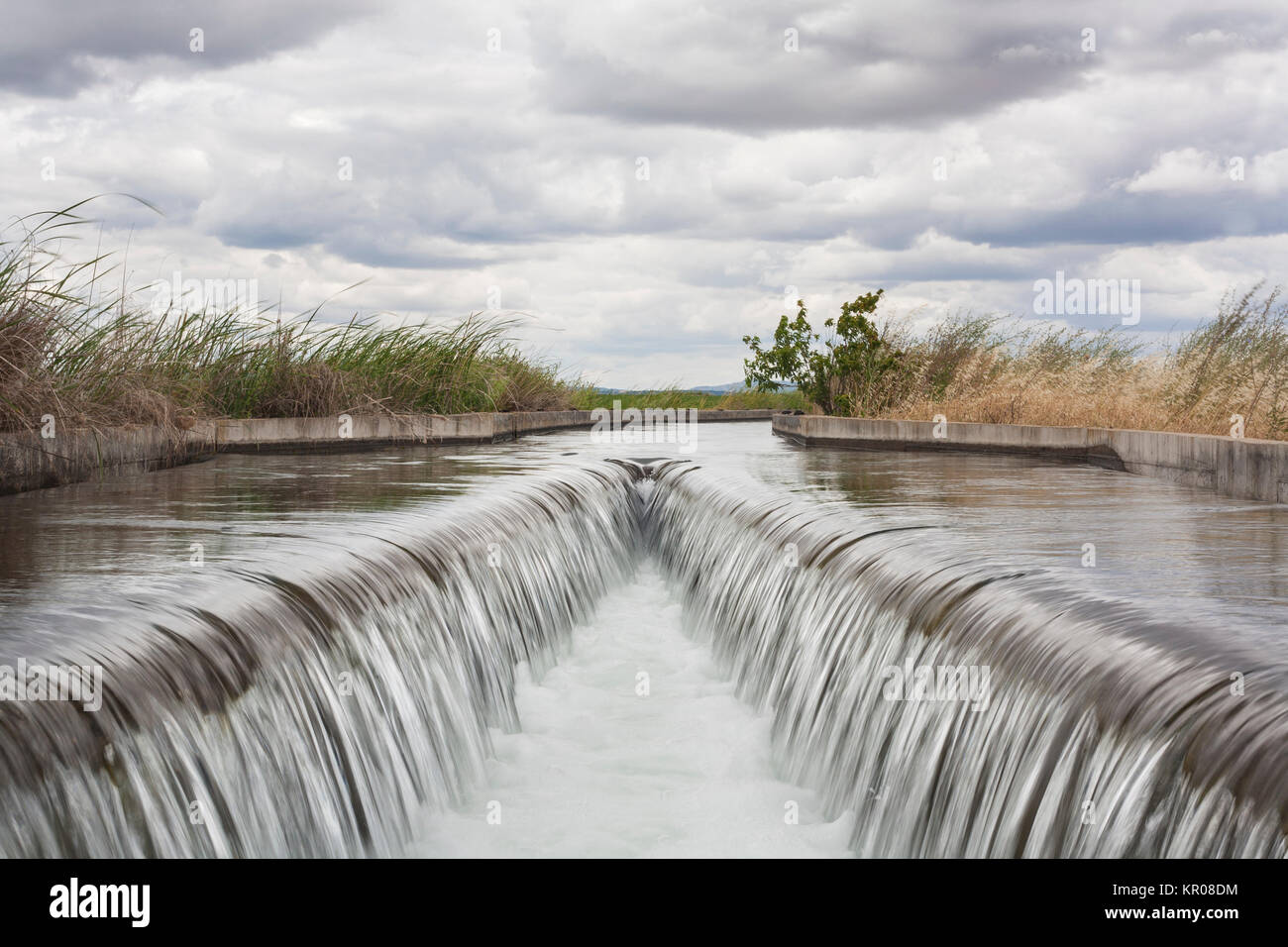 Floodgate area at huge irrigation canal, Extremadura, Spain Stock Photo ...