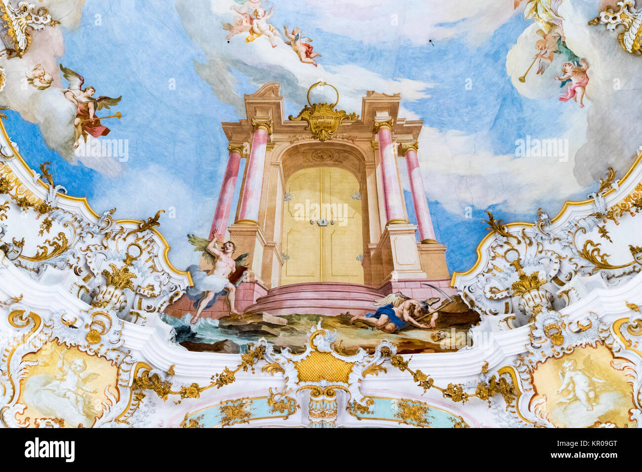 Inside the Pilgrimage Church of Wies (Wieskirche), an oval rococo ...