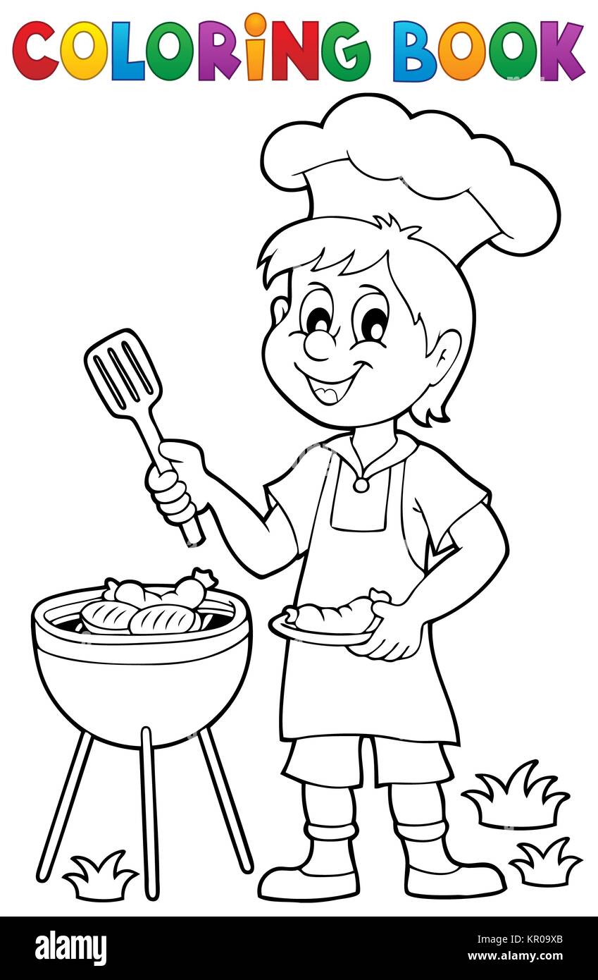 Coloring book barbeque theme 1 Stock Photo - Alamy