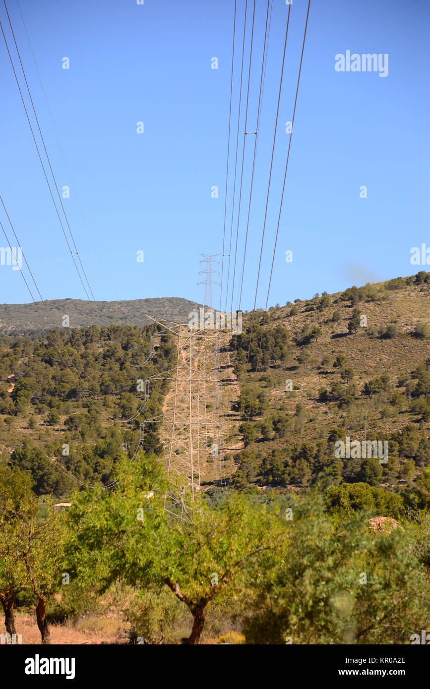 high-voltage line in spain Stock Photo - Alamy