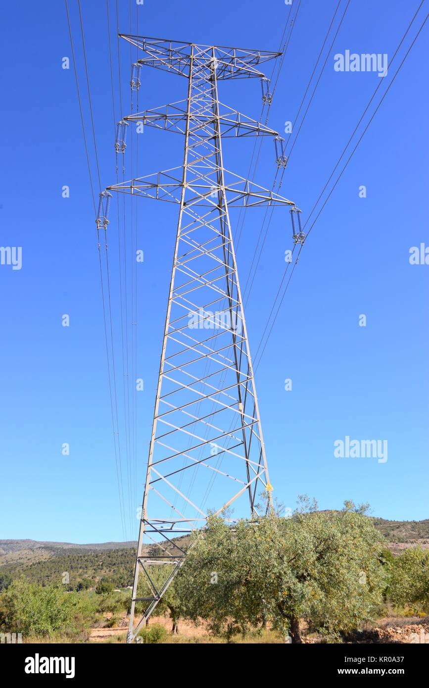high-voltage line in spain Stock Photo - Alamy
