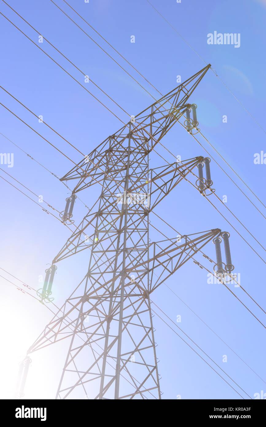 high voltage power lines in spain Stock Photo - Alamy