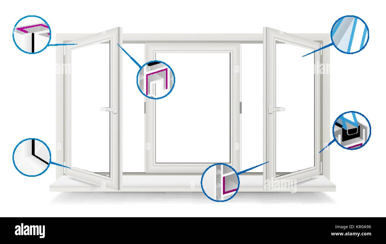Plastic Window Vector. Profile Energy Saving Window. Opened White ...