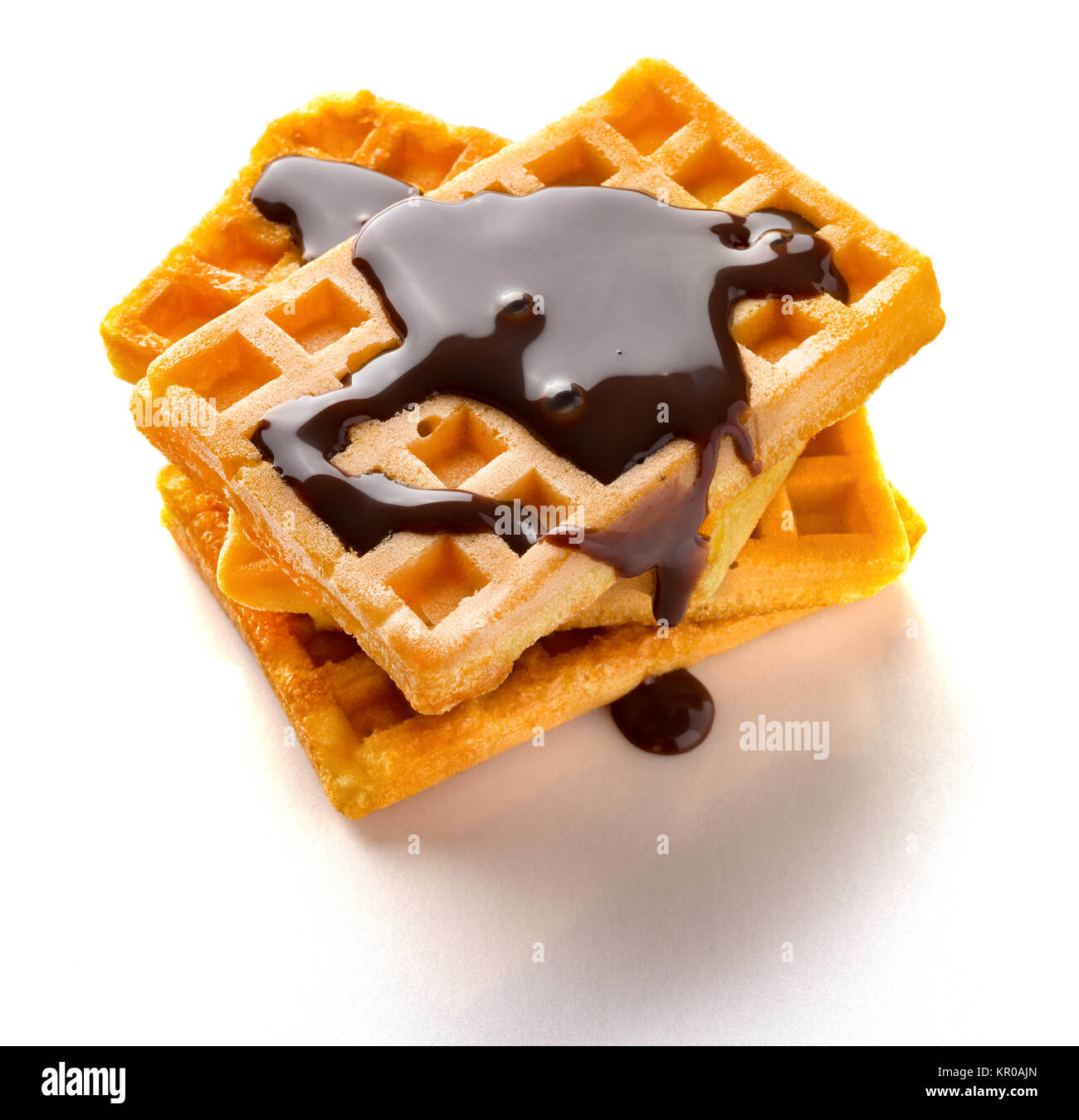 top view waffles with liquefied chocolate on a white background Stock ...
