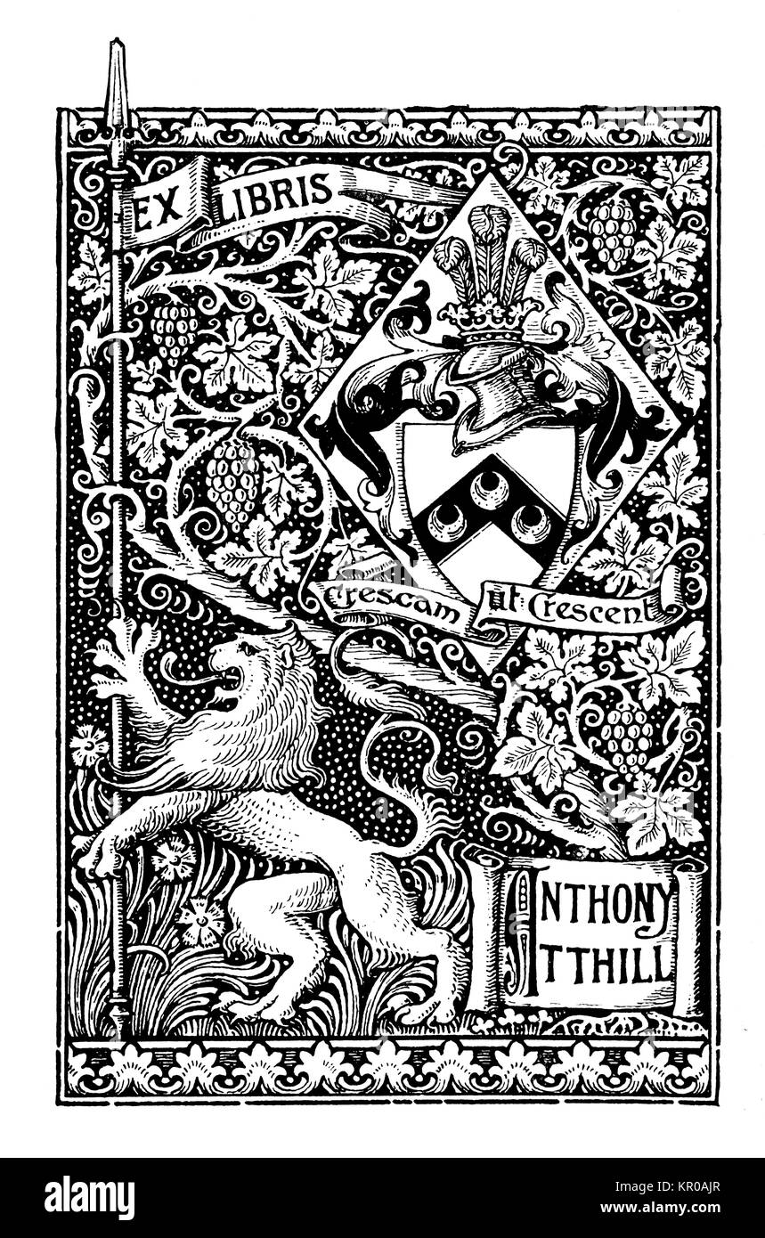 heraldic bookplate, for Anthony Atthill by W A Weyer, from 1894 Studio ...