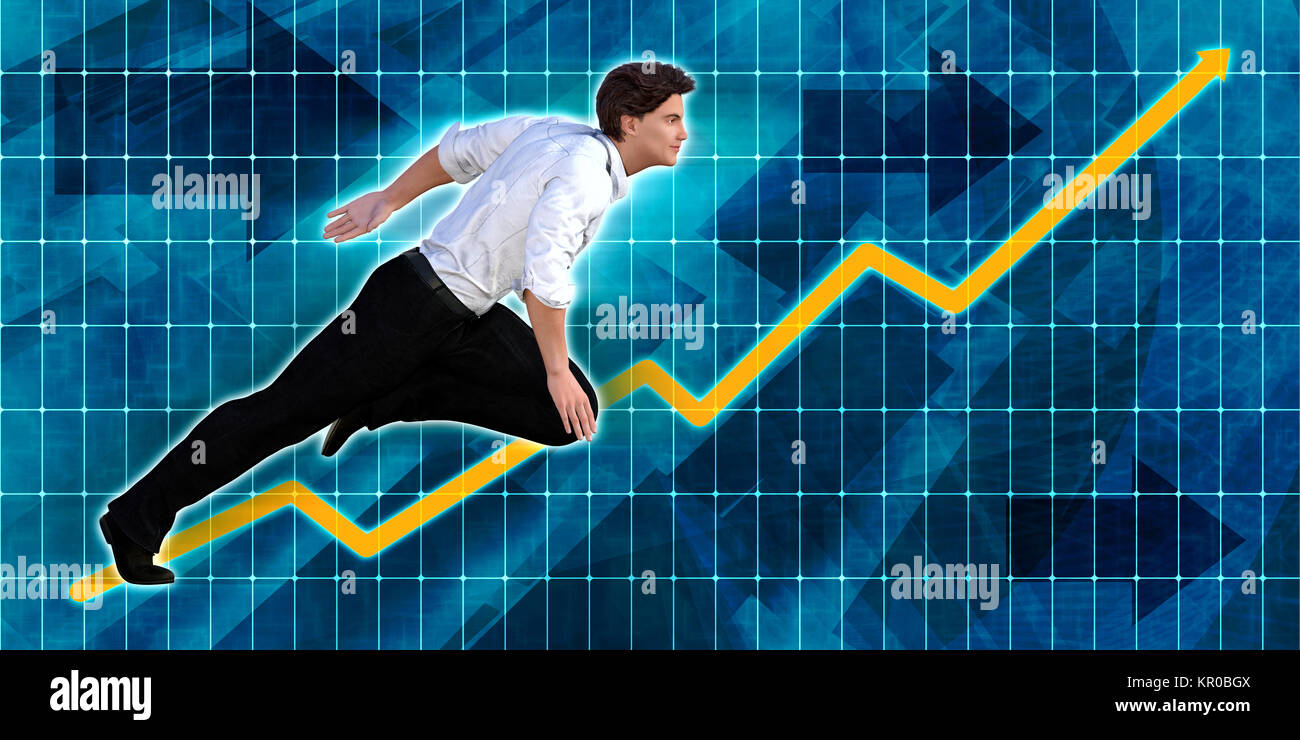 Caucasian Businessman Running with Chart Graph Background Stock Photo ...