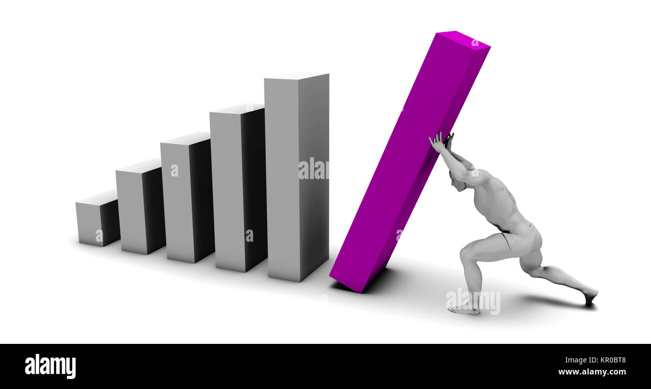 Man Pushing Up Bar Chart Block Stock Photo - Alamy