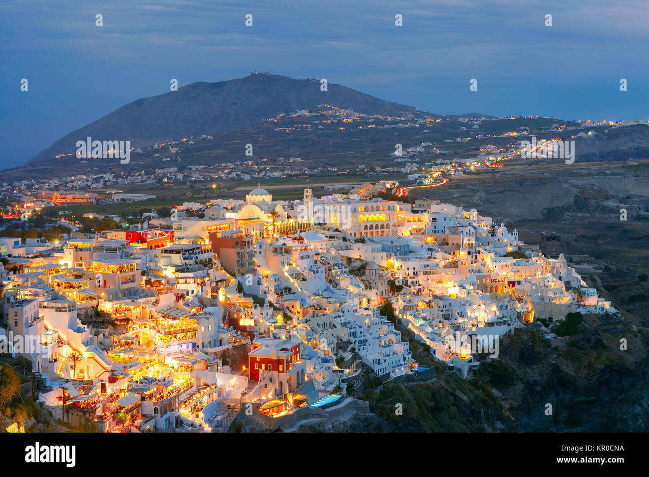 Fira, main town of Santorini at night, Greece Stock Photo - Alamy