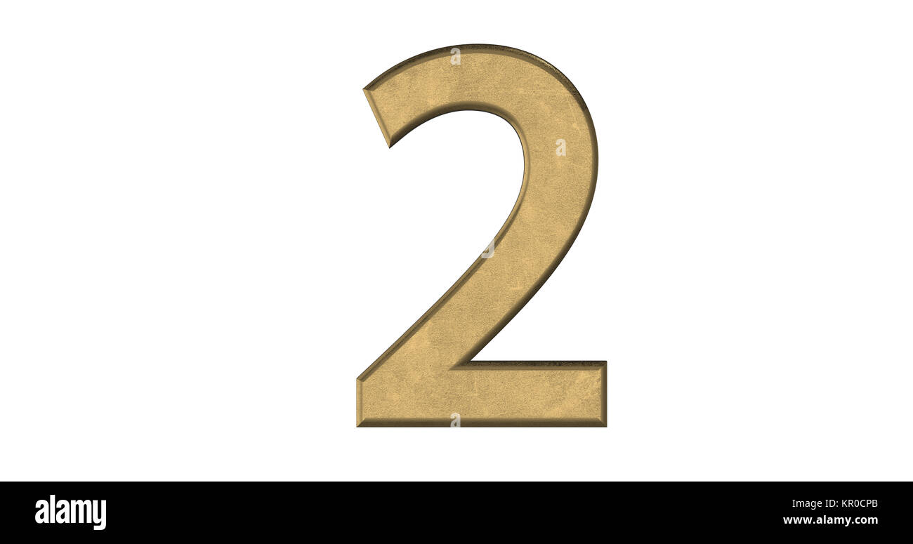 3d rendering of the letter 2 in brushed metal on a white isolated ...