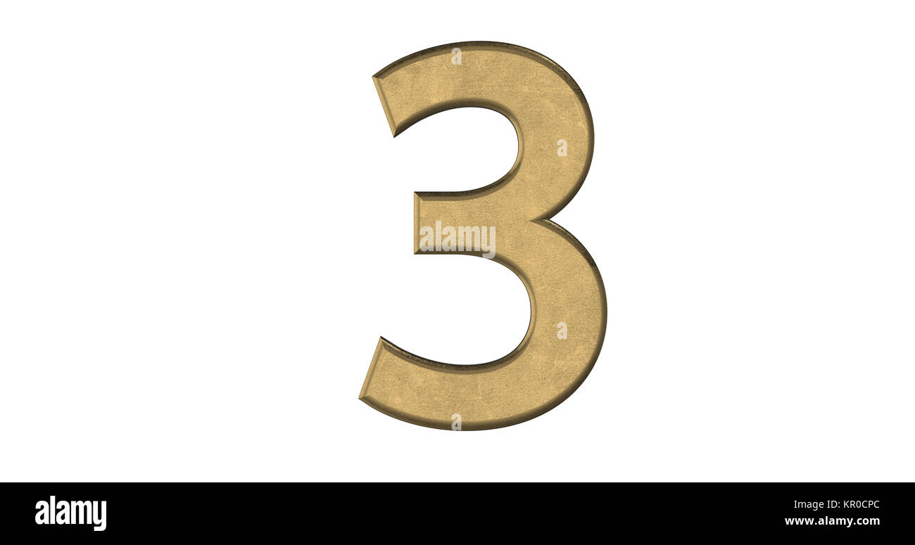 3d rendering of the letter 3 in brushed metal on a white isolated ...