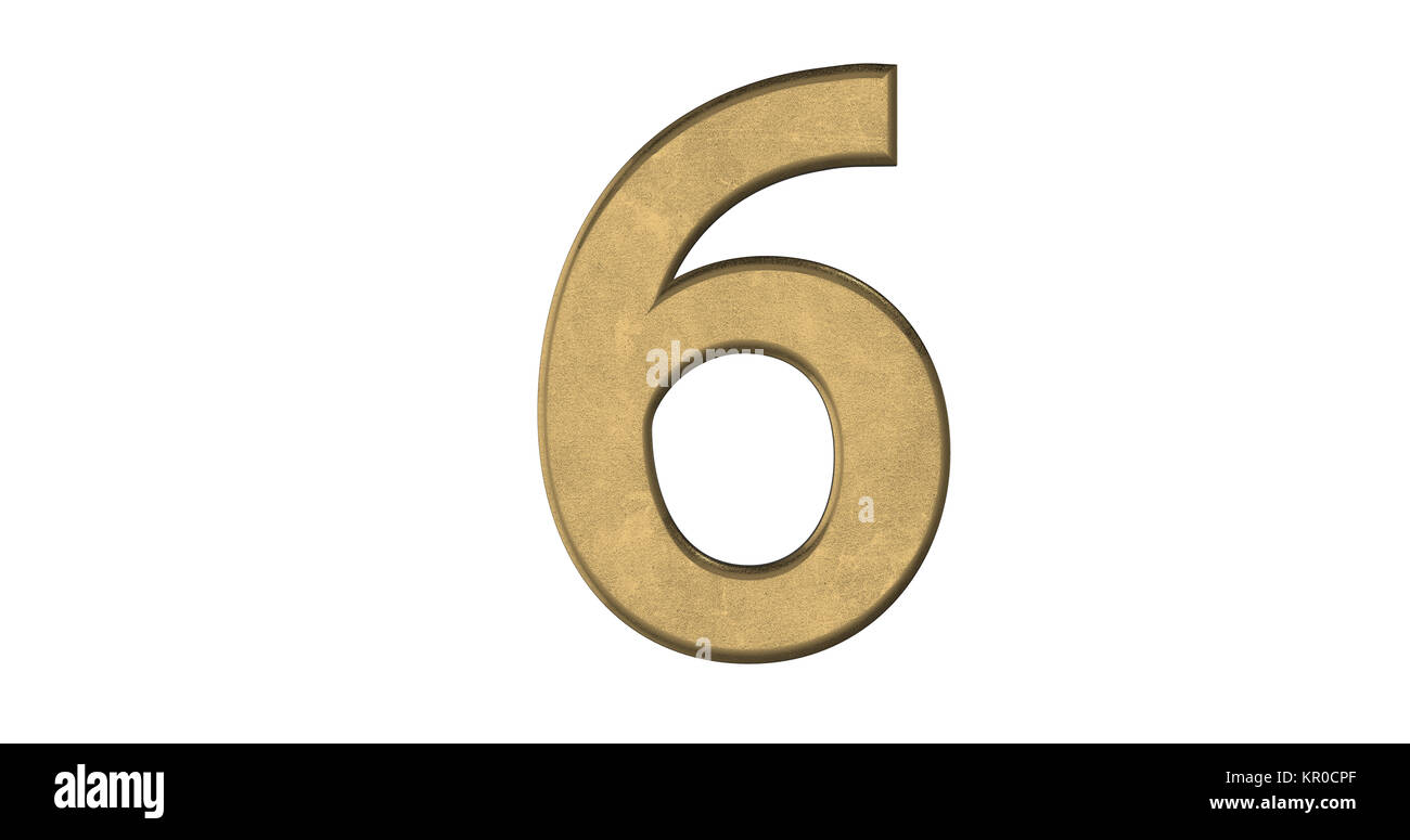 3d rendering of the letter 6 in brushed metal on a white isolated ...