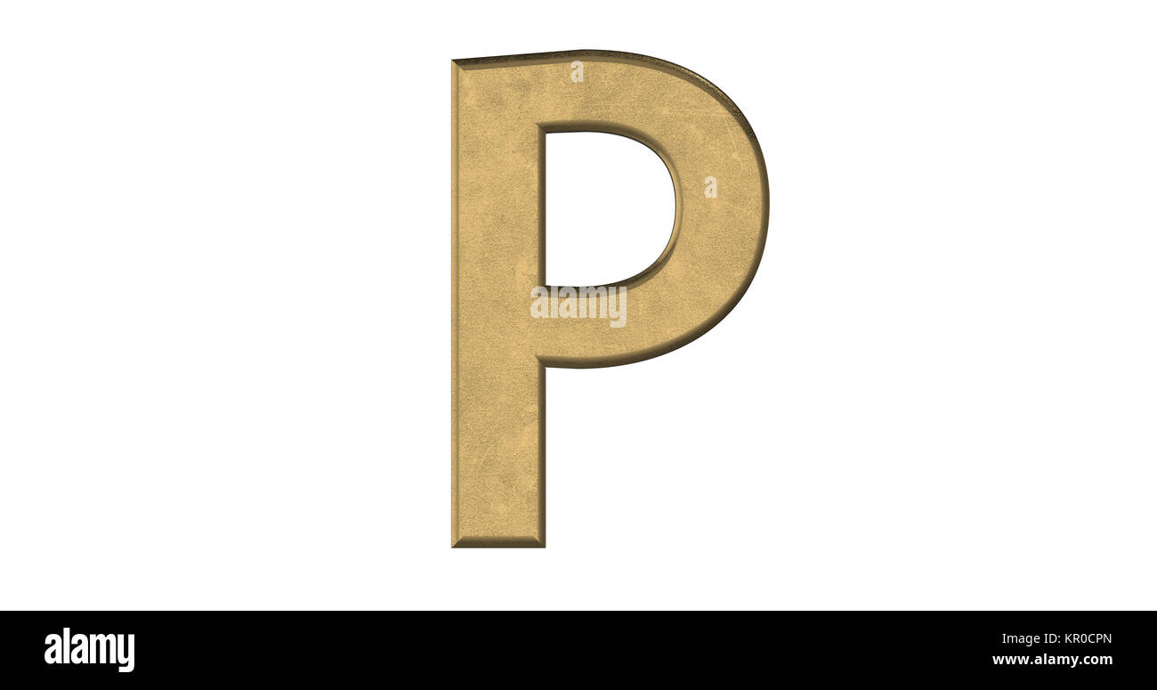 3d rendering of the letter P in brushed metal on a white isolated ...