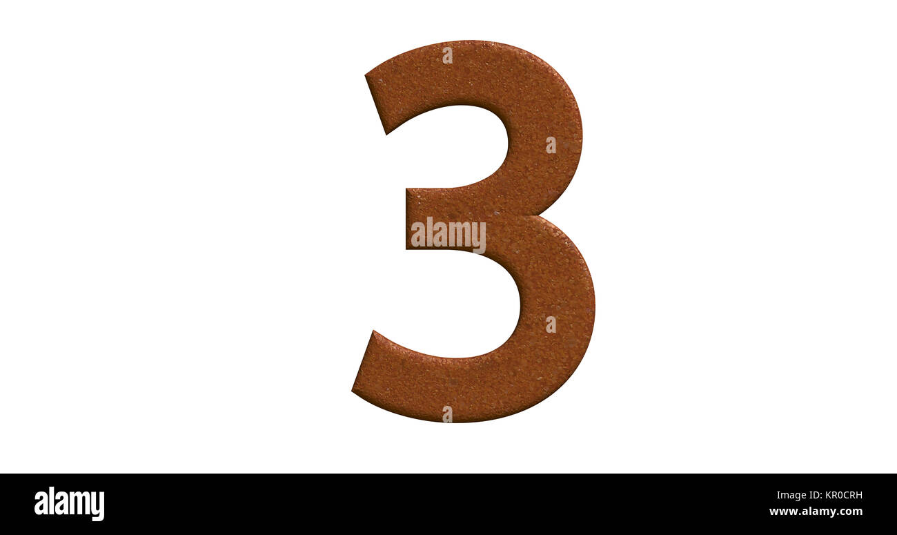 3d rendering of the letter 3 in brushed metal on a white isolated ...