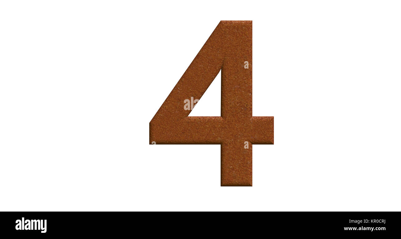 3d rendering of the letter 4 in brushed metal on a white isolated ...