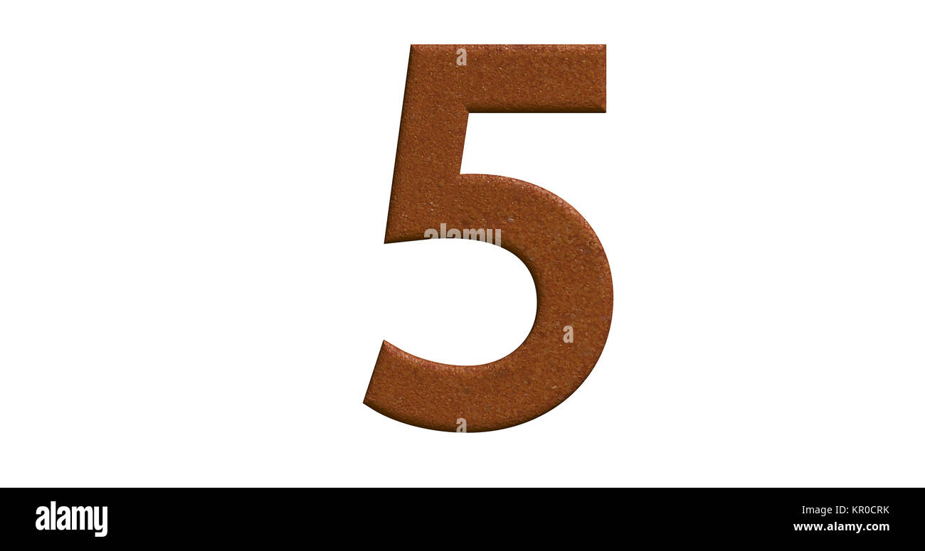 3d rendering of the letter 5 in brushed metal on a white isolated ...