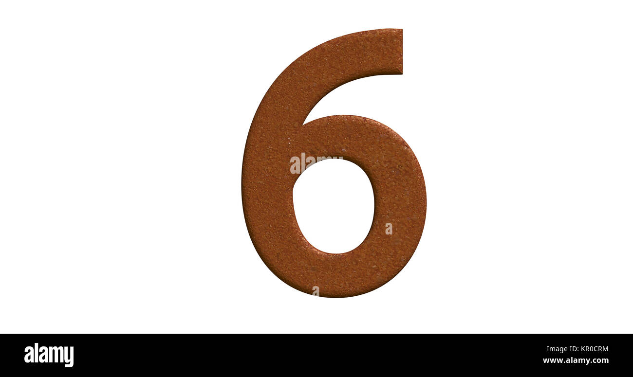 3d rendering of the letter 6 in brushed metal on a white isolated ...