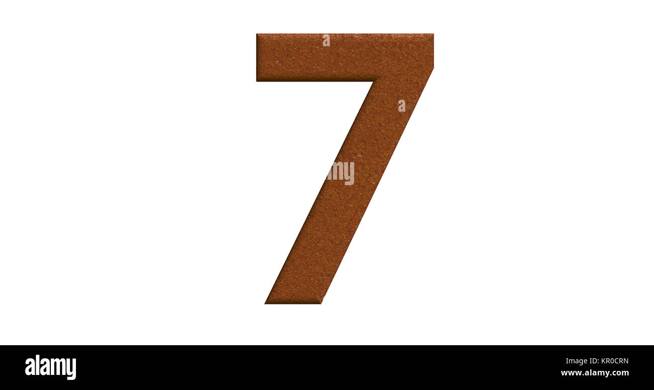 3d rendering of the letter 7 in brushed metal on a white isolated ...