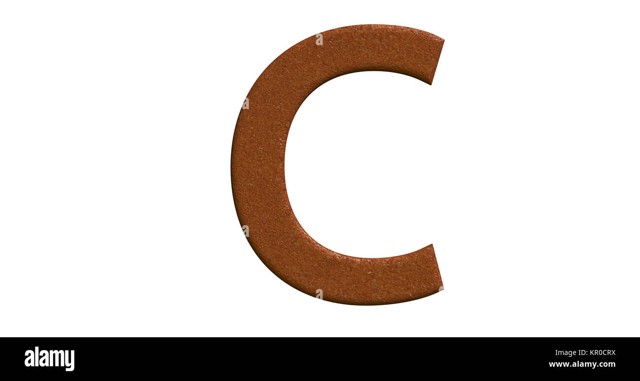 3d rendering of the letter C in brushed metal on a white isolated ...