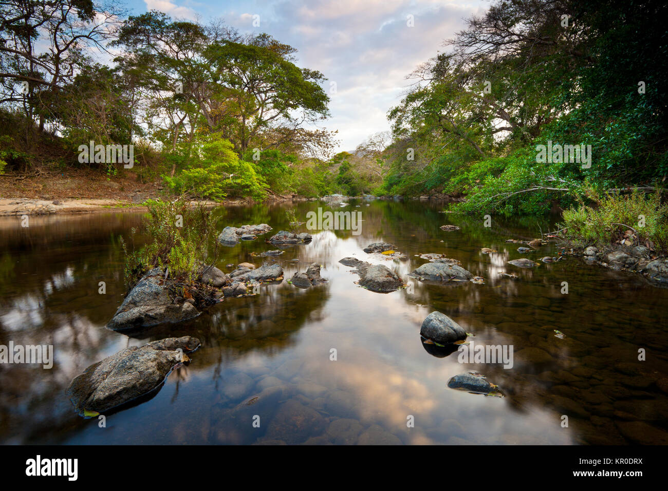 Panama landscape in beautiful evening light at Rio Cocle del Sur, Cocle ...