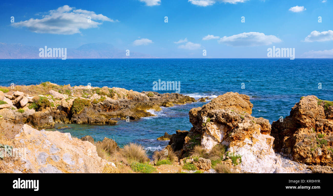 Beautiful natural rocks on Crete island.Rocky beach and summer nature ...