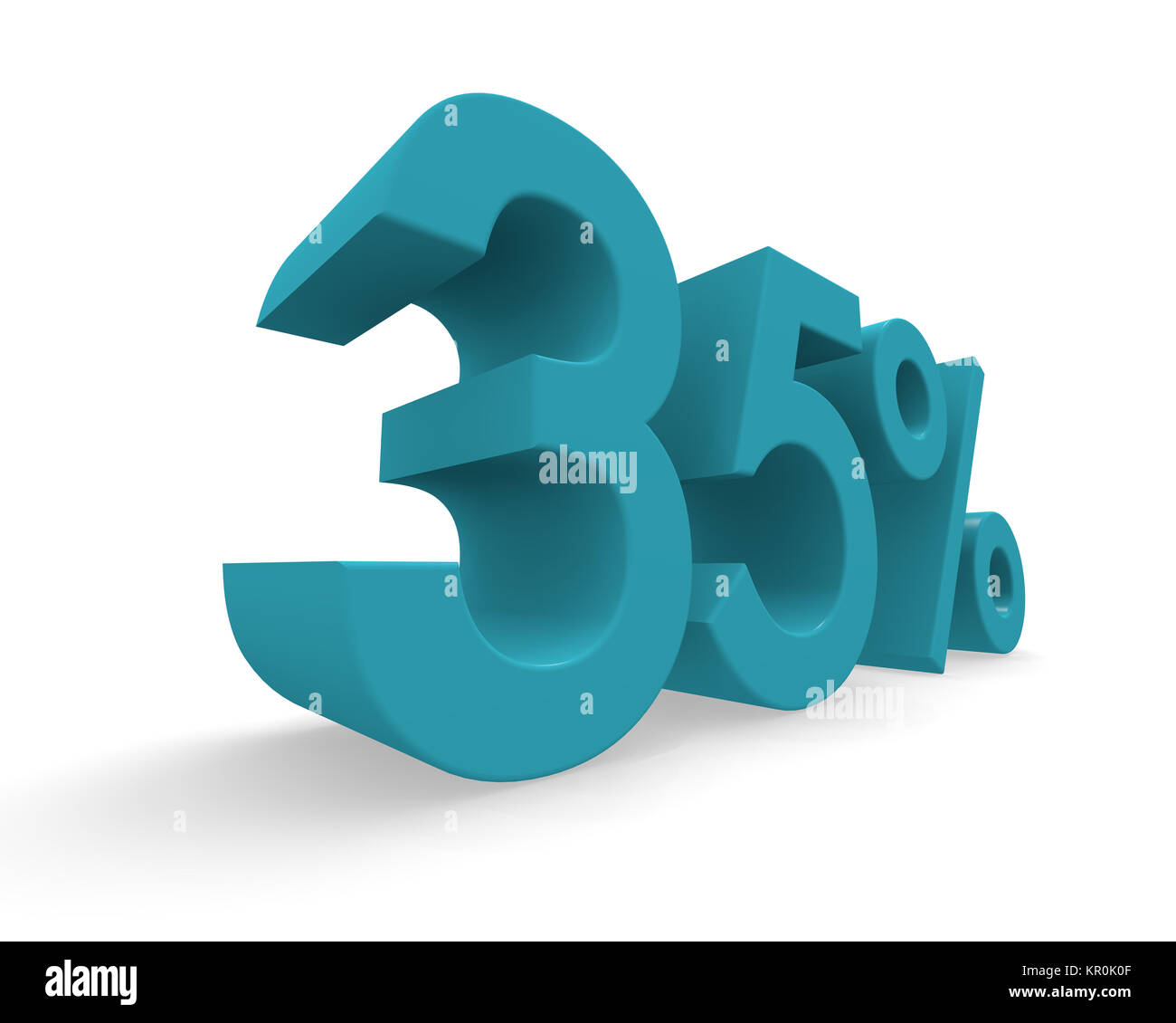 Thirty five percent in turquoise on a white background 3d rendering ...