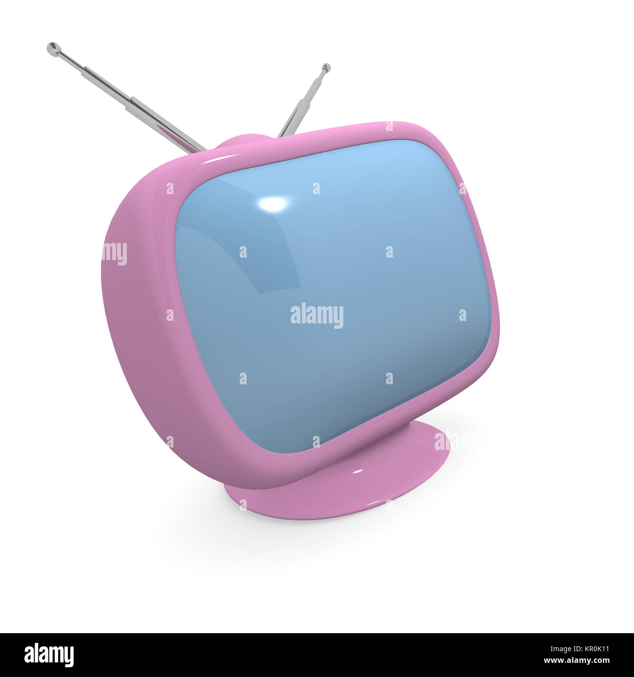 Retro styled television in pink on a white background, 3d rendering ...