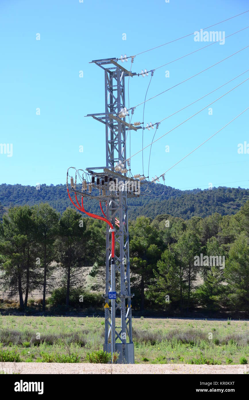 high-voltage line in spain Stock Photo - Alamy
