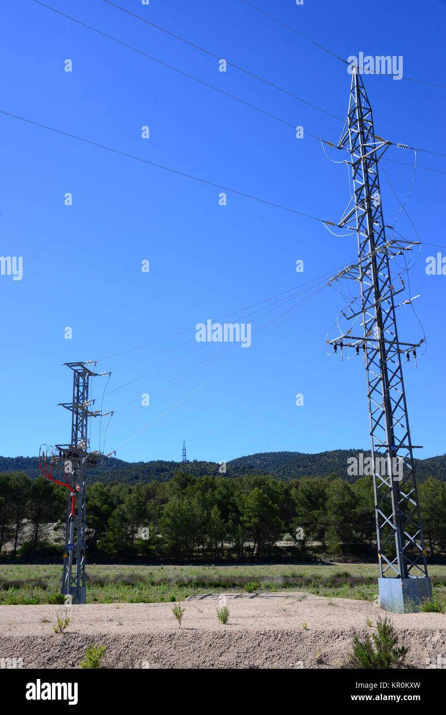 high-voltage line in spain Stock Photo - Alamy