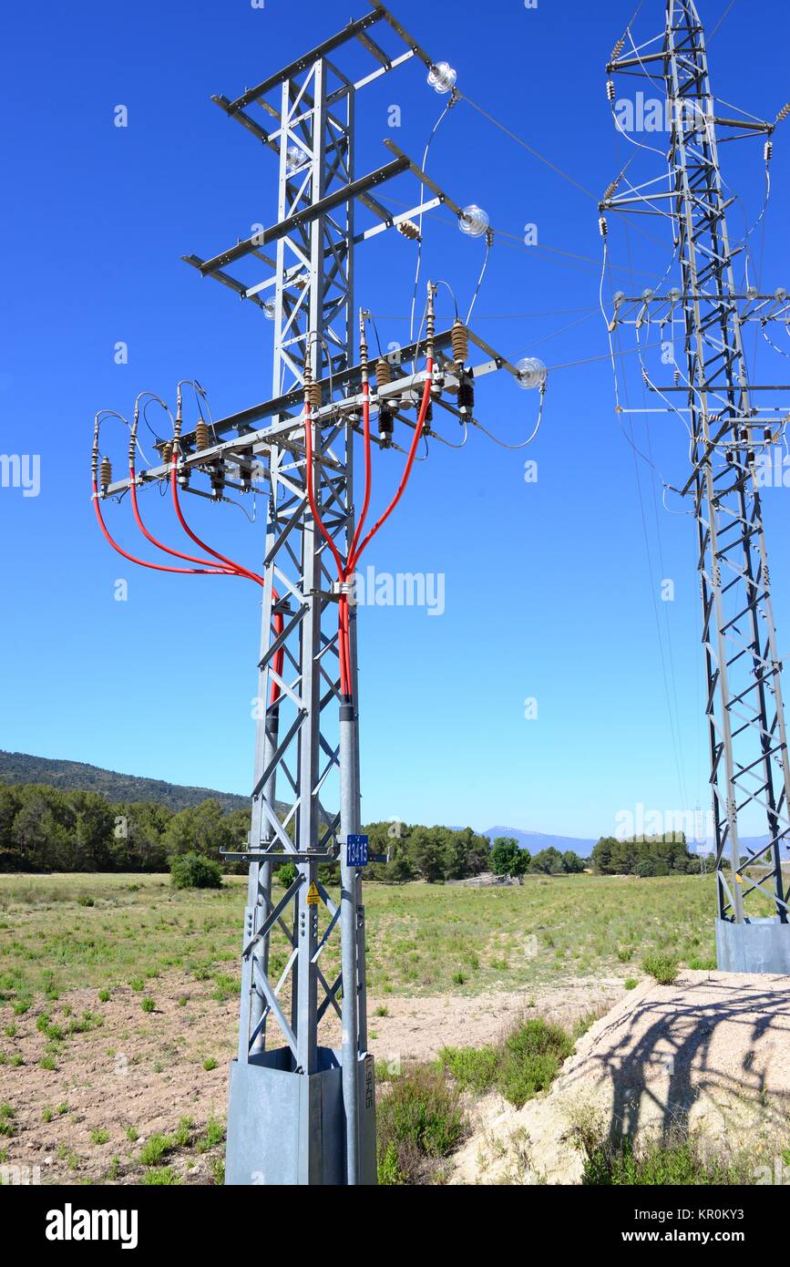 high-voltage line in spain Stock Photo - Alamy