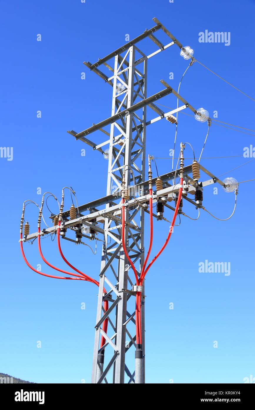 high-voltage line in spain Stock Photo - Alamy