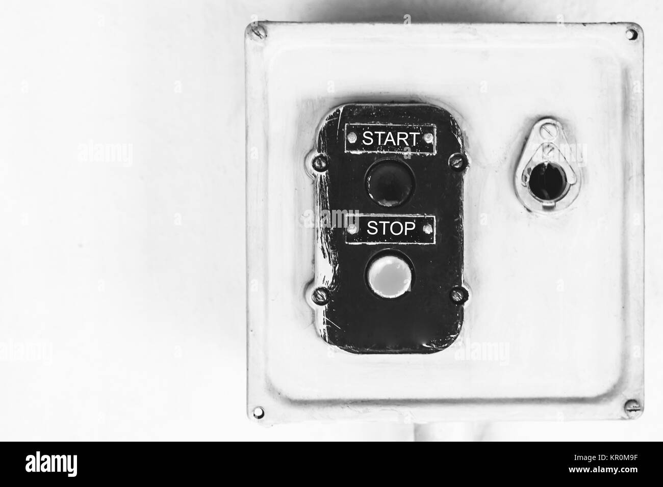 partial view of old Soviet industrial machining workstation. switch ...