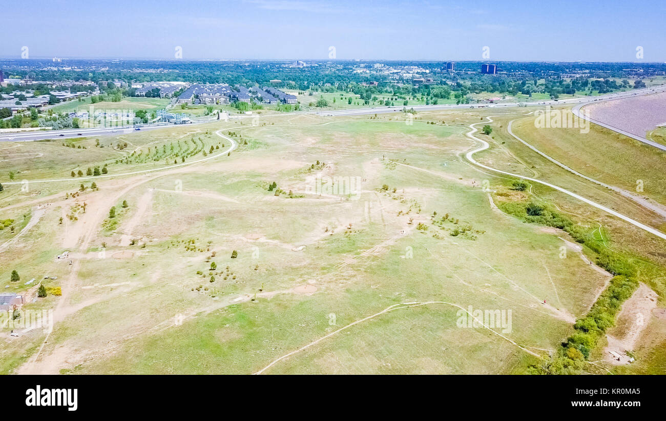 Aerial view of trails in open space park in suburbia Stock Photo - Alamy