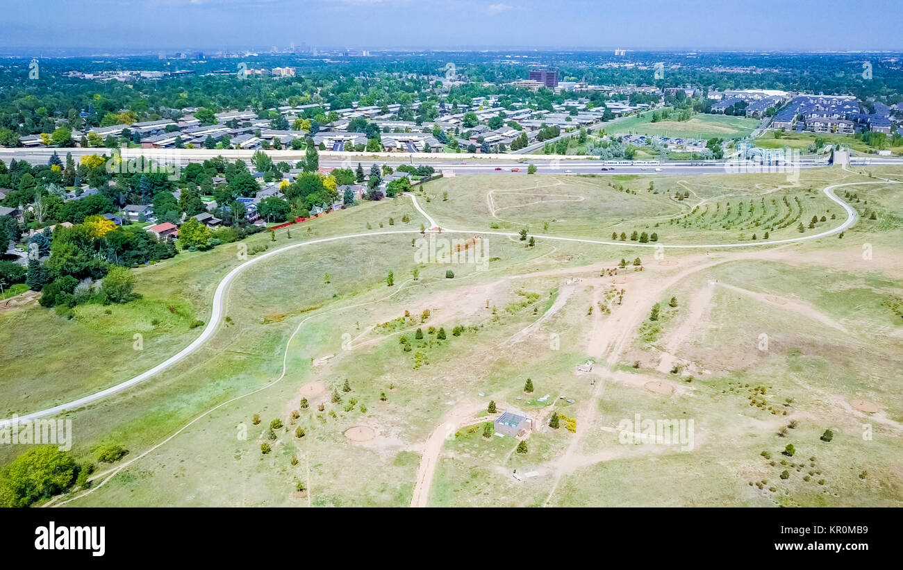 Aerial view of trails in open space park in suburbia Stock Photo - Alamy