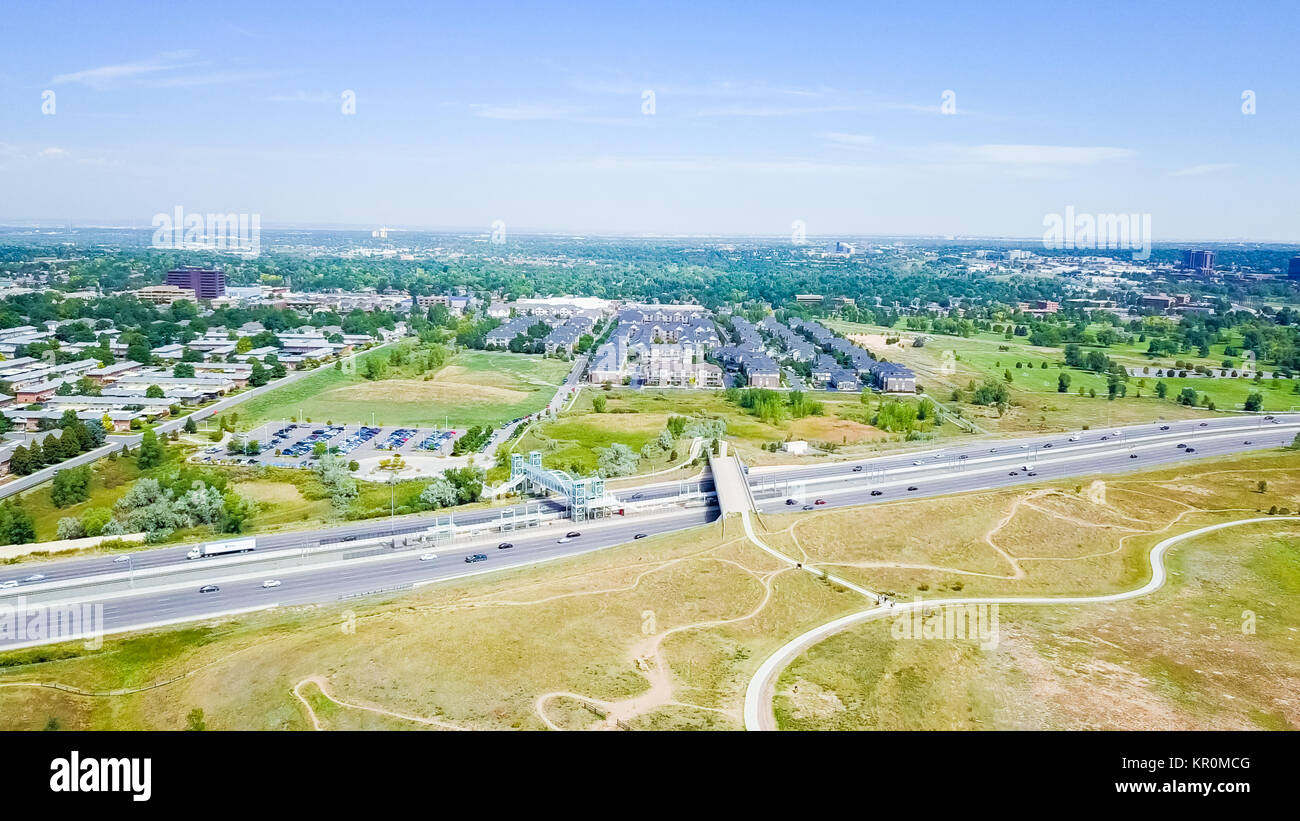 Aerial view of Dayton light rail station in Denver, Colorado Stock ...
