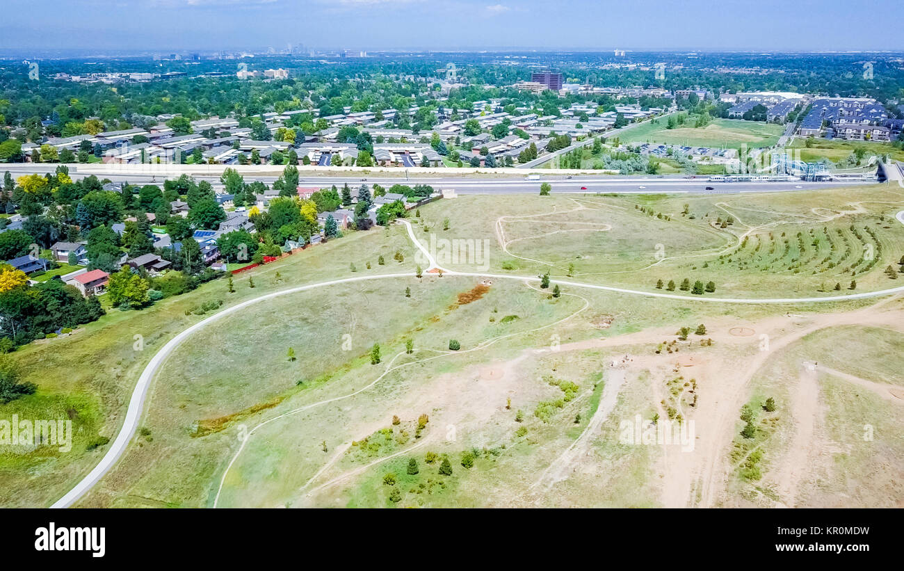 Aerial view of trails in open space park in suburbia Stock Photo - Alamy