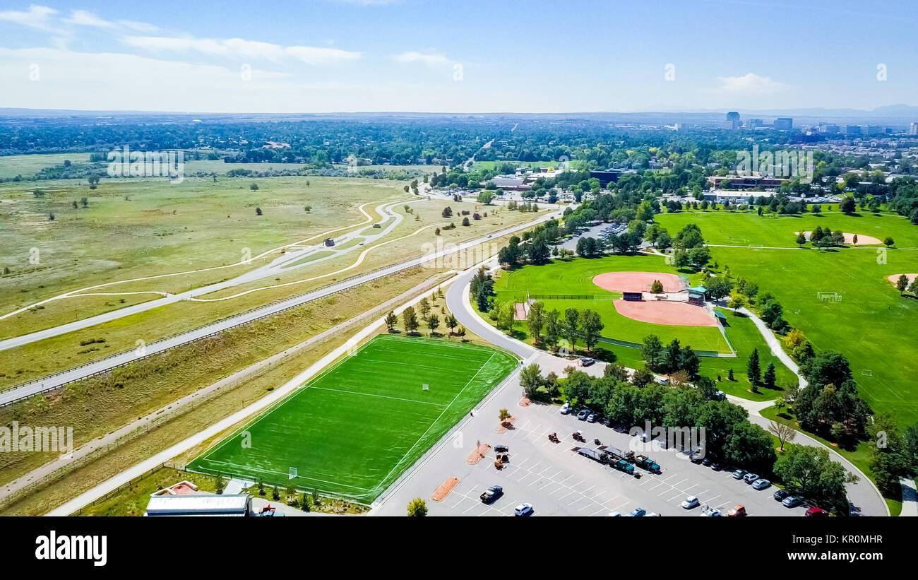 Aerial view of baseball fields in suburbia Stock Photo - Alamy