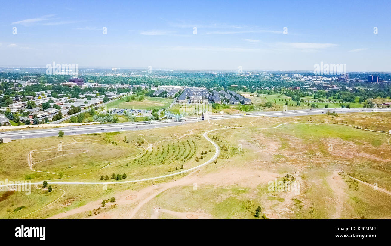 Aerial view of trails in open space park in suburbia Stock Photo - Alamy